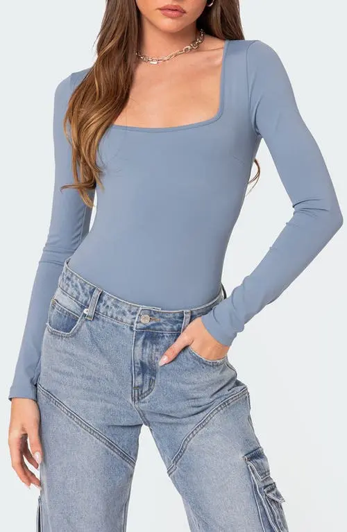 EDIKTED Joanna Square Neck Bodysuit - Light-blue