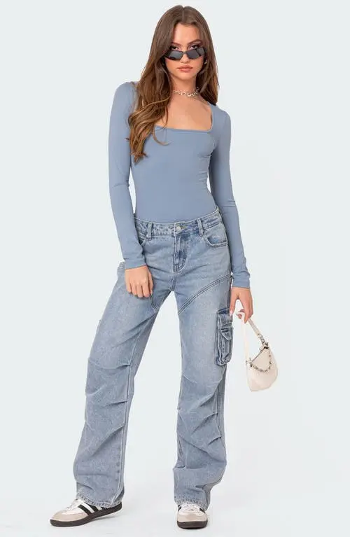 EDIKTED Joanna Square Neck Bodysuit - Light-blue