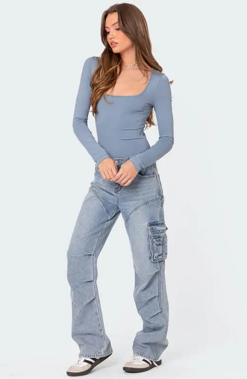 EDIKTED Joanna Square Neck Bodysuit - Light-blue