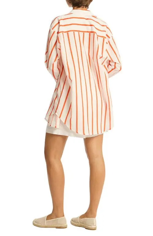 SEA LEVEL Corfu Stripe Cover-up Shirt - Flame