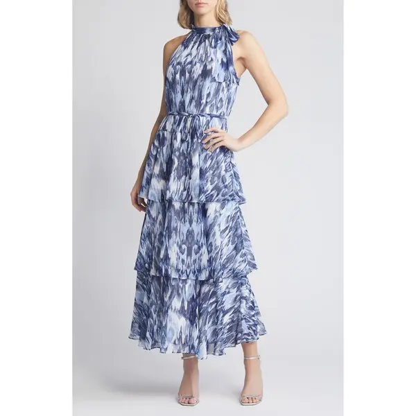 Julia Jordan Tiered Tie-neck Maxi Dress