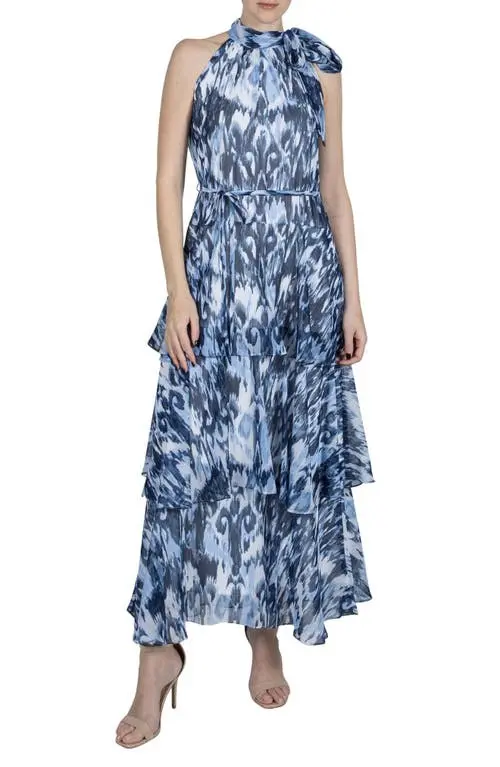 Julia Jordan Tiered Tie-neck Maxi Dress