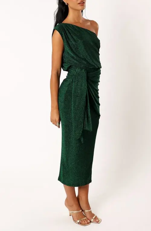 PETAL & PUP Santiago Metallic One-shoulder Midi Dress - Emerald