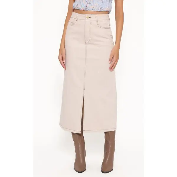 PETAL & PUP Dana Denim Midi Skirt - Bone