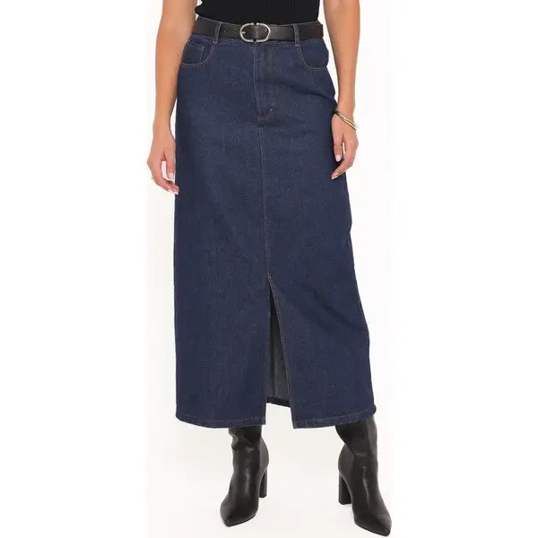 PETAL & PUP Dana Denim Midi Skirt - Midnight
