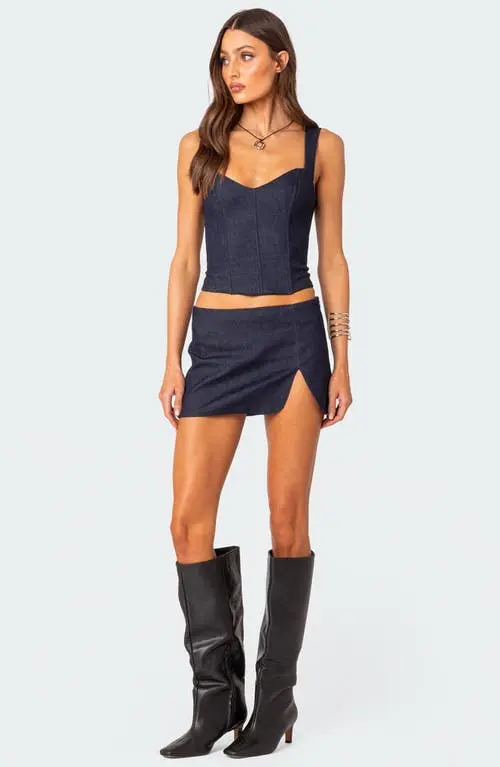 EDIKTED Jemma Lace-up Denim Corset Crop Top - Dark-blue