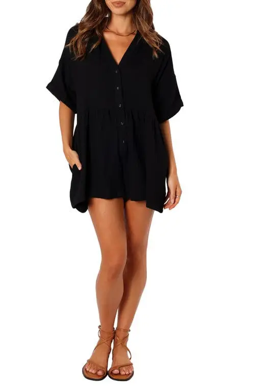 PETAL & PUP Winny Crinkle Cotton Romper - Black