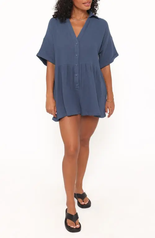 PETAL & PUP Winny Crinkle Cotton Romper - Denim Blue