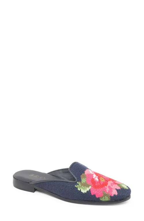 BYPAIGE Floral Needlepoint Mule - Navy