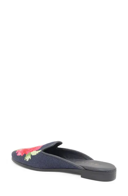 BYPAIGE Floral Needlepoint Mule - Navy