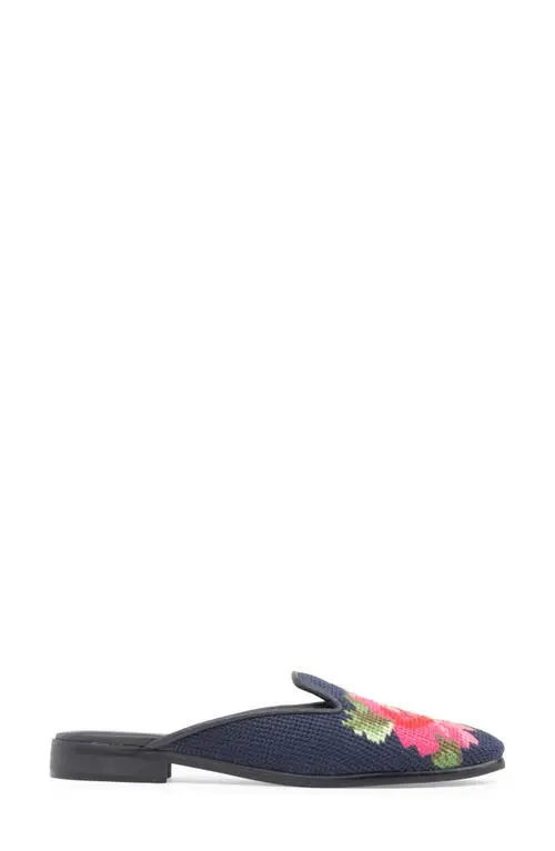 BYPAIGE Floral Needlepoint Mule - Navy