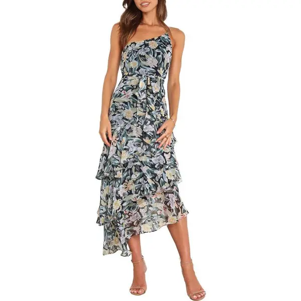 PETAL & PUP Amren Floral One-shoulder Dress - Black