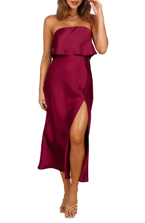 PETAL & PUP Vienna Popover Strapless Satin Midi Dress - Berry
