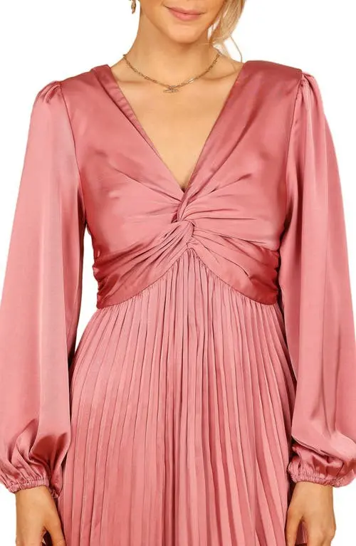 knee length dresses for ladies GIA Chic A-Line Pleated Long Sleeves Satin Formal Dresses, Eucalyptus
