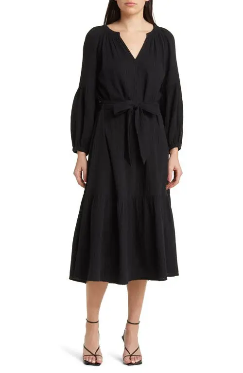 Rails Vittoria Long Sleeve Double Organic Cotton Gauze Midi Dress In Black  - 66% Off | Editorialist
