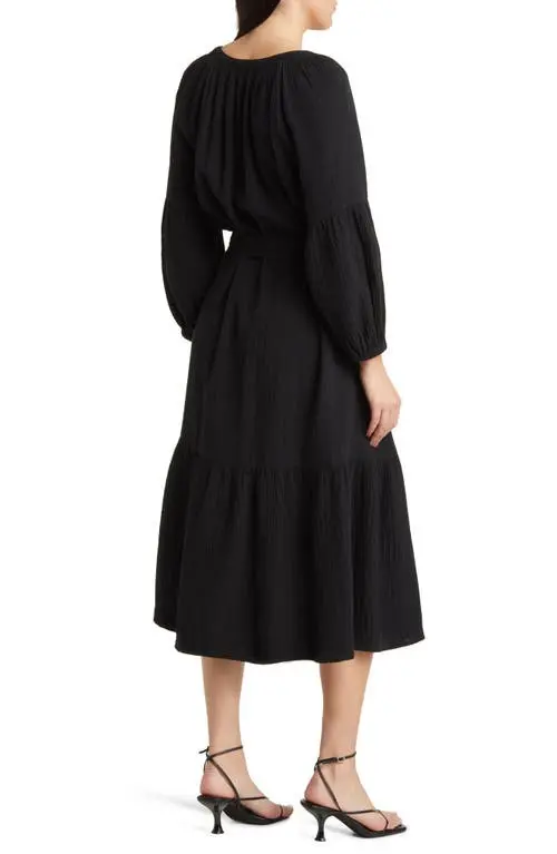 Rails Vittoria Long Sleeve Double Organic Cotton Gauze Midi Dress In Black  - 66% Off | Editorialist