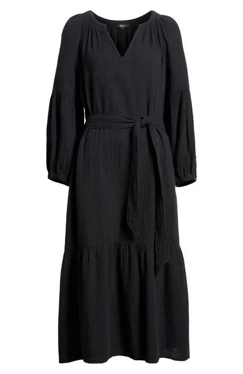 Rails Vittoria Long Sleeve Double Organic Cotton Gauze Midi Dress In Black  - 66% Off | Editorialist