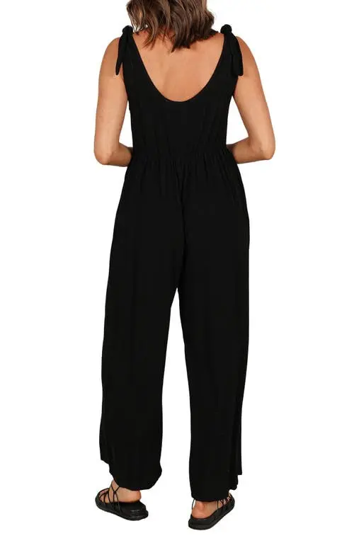 PETAL & PUP Ayla Tie Shoulder Linen Jumpsuit