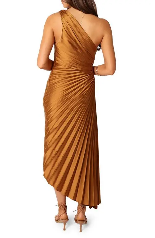 Petal & Pup Kleo One-Shoulder Pleated Maxi Dress - Golden Ochre |  Editorialist