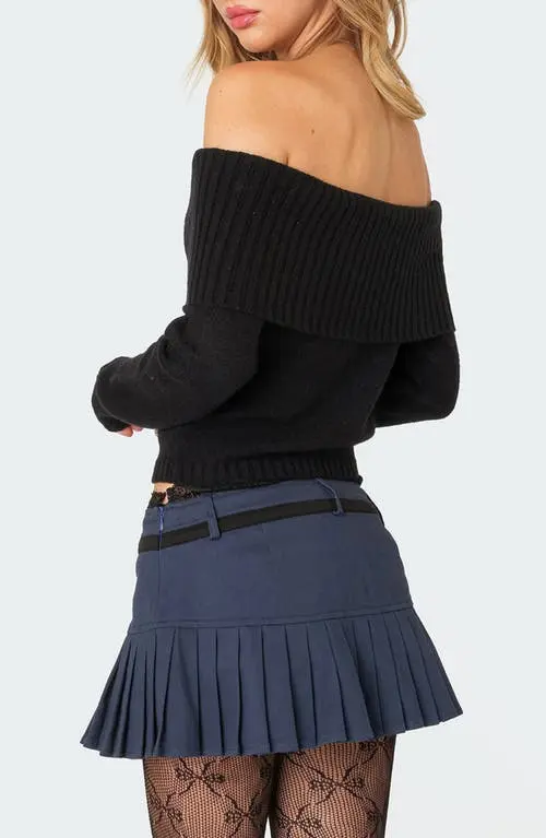 EDIKTED Tamara Foldover Knit Top - Black