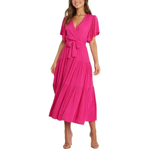 PETAL & PUP Barker Flutter Sleeve Tiered Dress - Pink