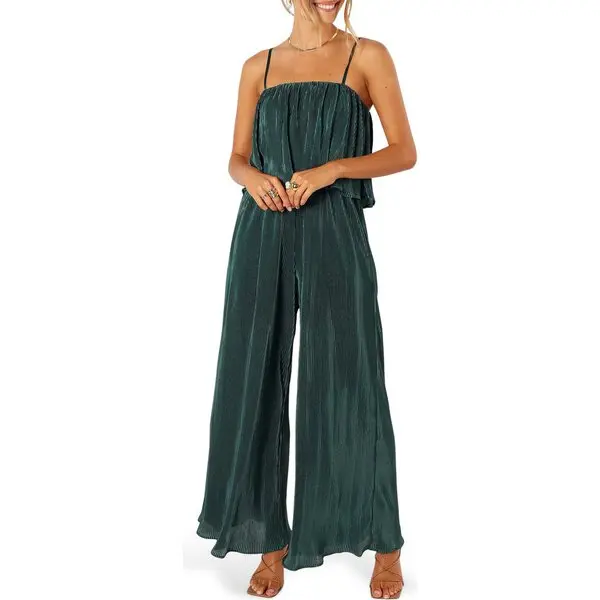 PETAL & PUP Jillian Plissé Jumpsuit - Emerald
