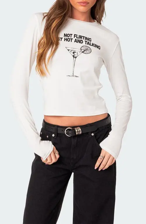 EDIKTED Long Sleeve Graphic T-shirt - Cream