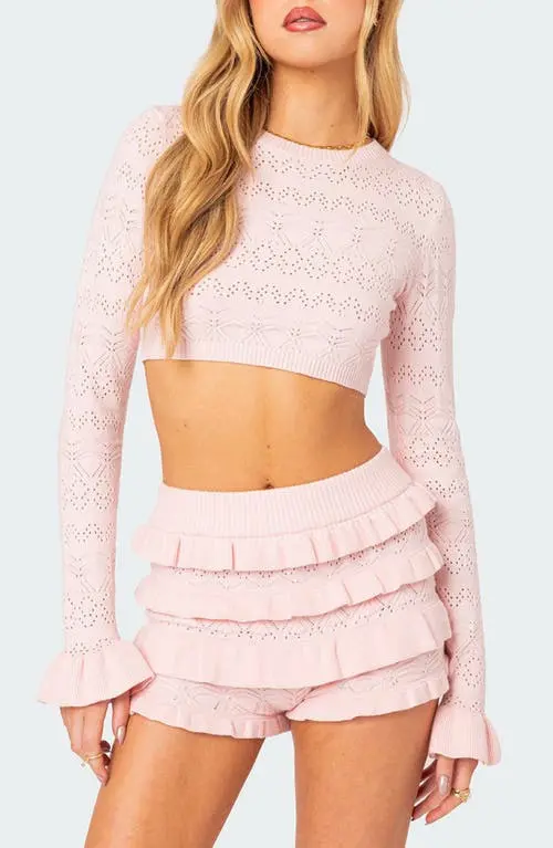 EDIKTED Delana Pointelle Crop Top - Light-pink