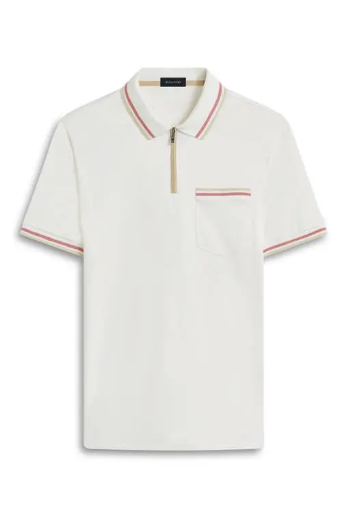Bugatchi Quarter Zip Pocket Polo - Chalk