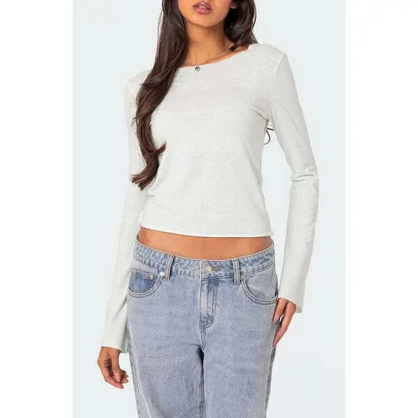 EDIKTED Maddison Long Sleeve Crop T-shirt