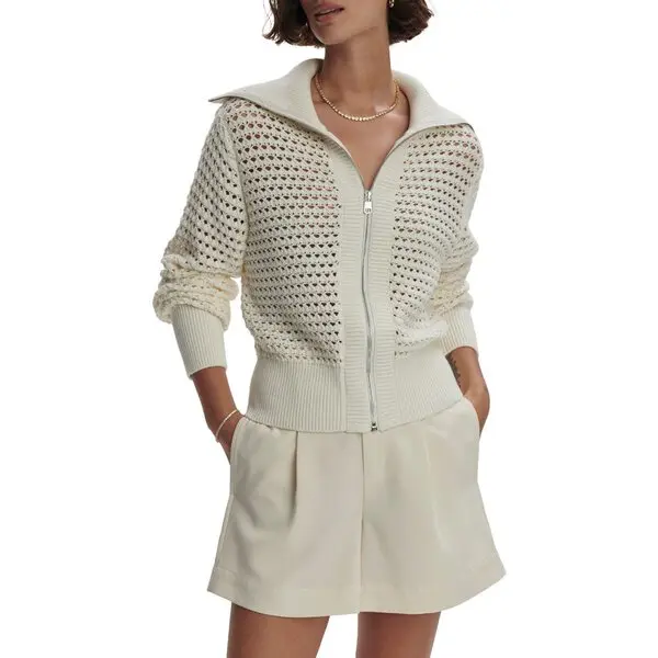 Varley Eloise Open Stitch Cotton Zip-up Cardigan - Egret