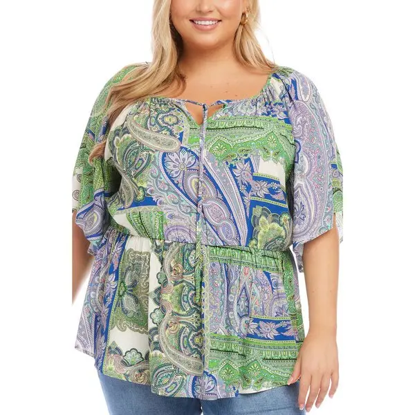 Karen Kane Ruffle Hem Peasant Top - Paisley