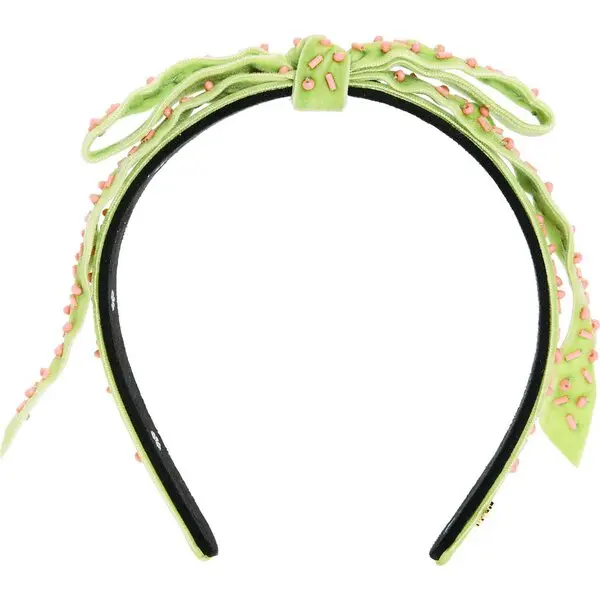 Lele Sadoughi Beaded Velvet Ribbon Headband