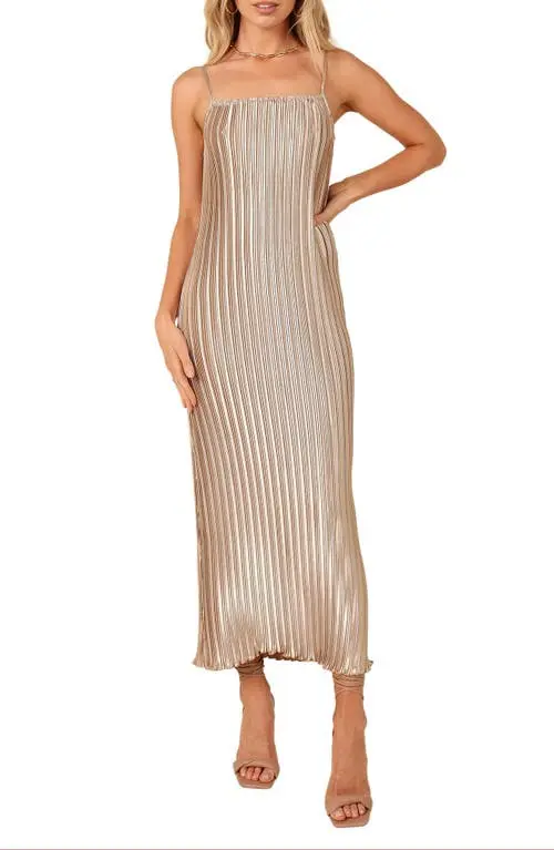 PETAL & PUP Liza Pleated Maxi Dress - Gold