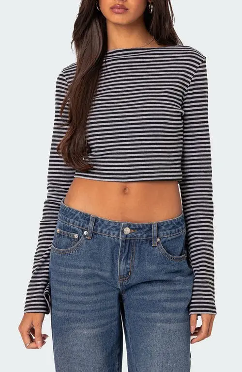 EDIKTED Charlee Stripe Crop Top - Gray