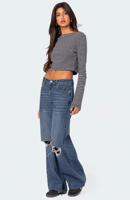EDIKTED Charlee Stripe Crop Top - Gray