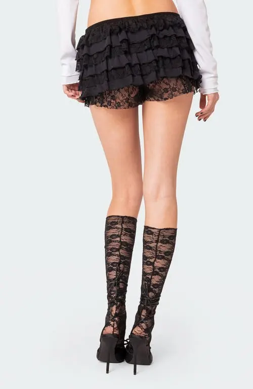 EDIKTED Layered Ruffle Lace Shorts - Black