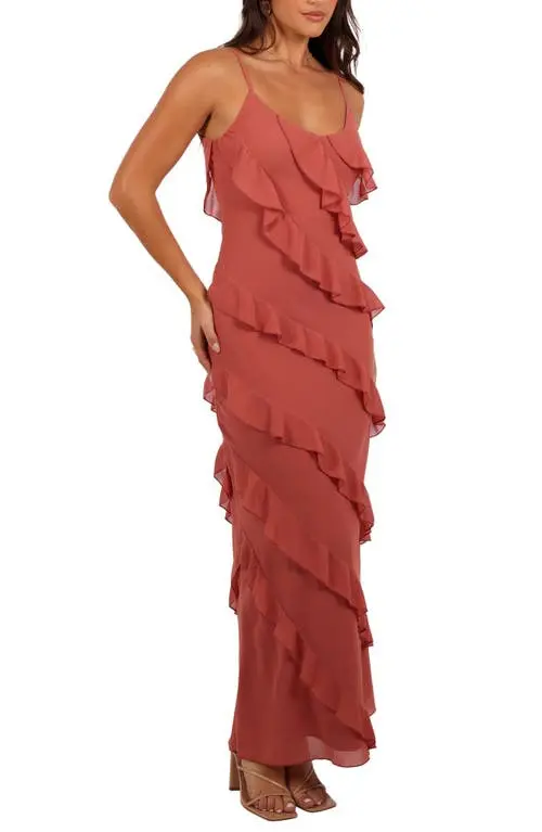 PETAL & PUP Ciao Ruffle Chiffon Gown - Dark Pink