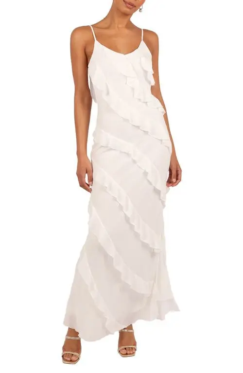 PETAL & PUP Ciao Ruffle Chiffon Gown - White
