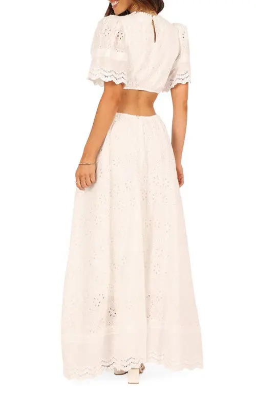 PETAL & PUP Merletto Eyelet Maxi Dress With Cutout
