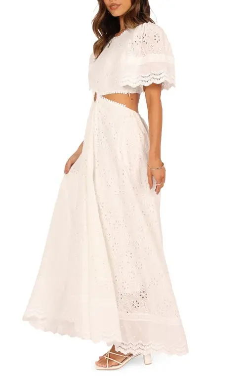 PETAL & PUP Merletto Eyelet Maxi Dress With Cutout