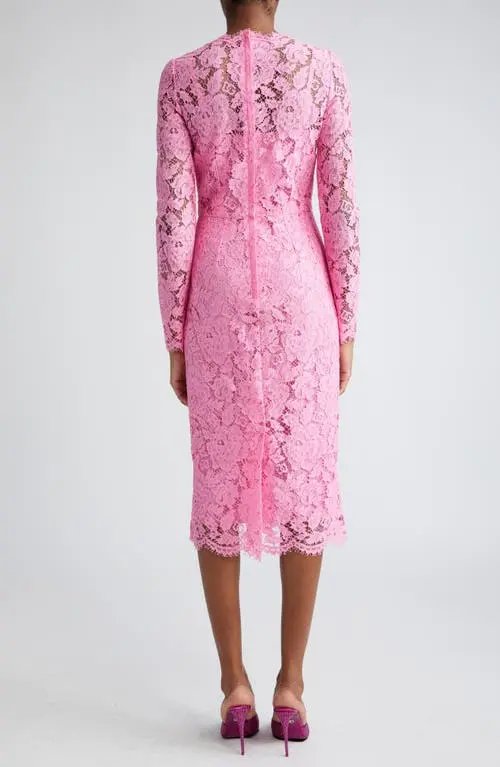 Dolce & Gabbana Long Sleeve Cordonetto Lace Sheath Dress - Rosa