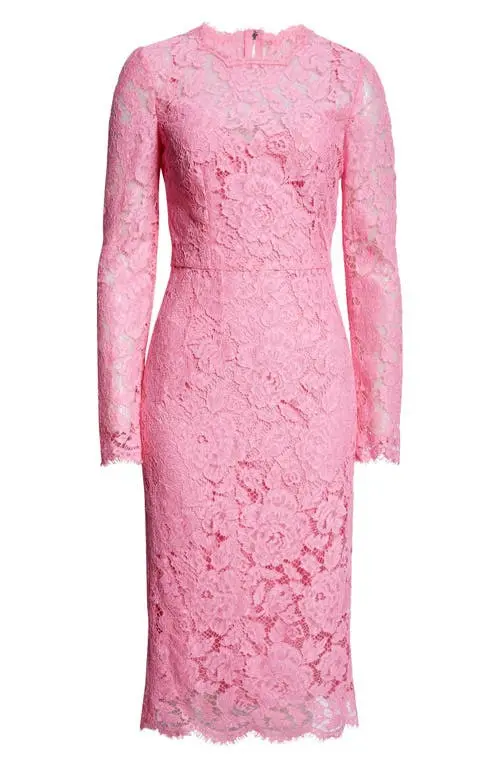 Dolce & Gabbana Long Sleeve Cordonetto Lace Sheath Dress - Rosa