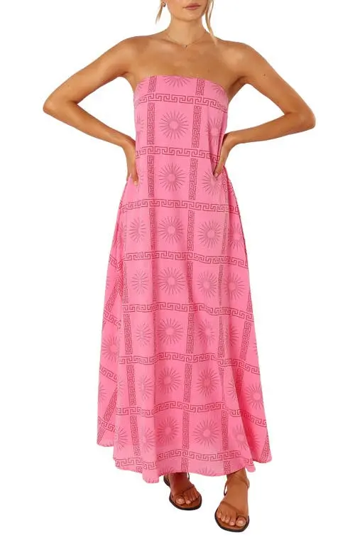 PETAL & PUP Print Strapless Maxi Dress - Pink Red