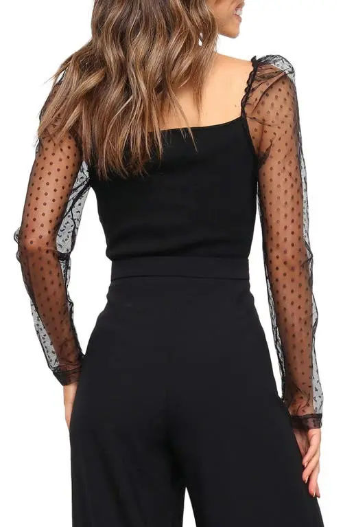 PETAL & PUP Rigala Sheer Swiss Dot Sleeve Top - Black