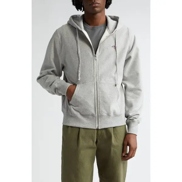 NOAH Lightweight Cotton Zip Hoodie - Heather Grey