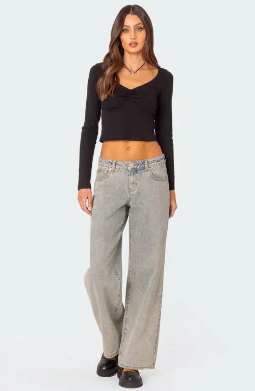 EDIKTED Nat Ruched Crop Top - Black