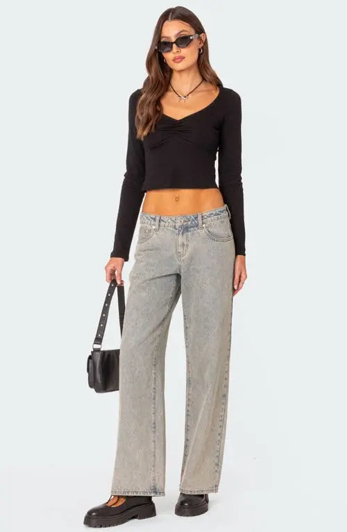 EDIKTED Nat Ruched Crop Top - Black