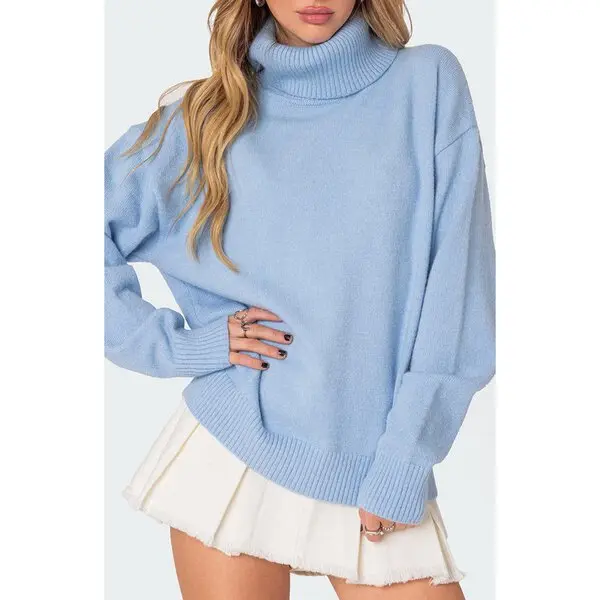 EDIKTED Isabelle Oversized Turtleneck Sweater - Light-blue