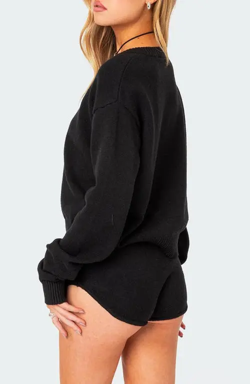 EDIKTED Comfort Club Oversize Crop Sweater - Black